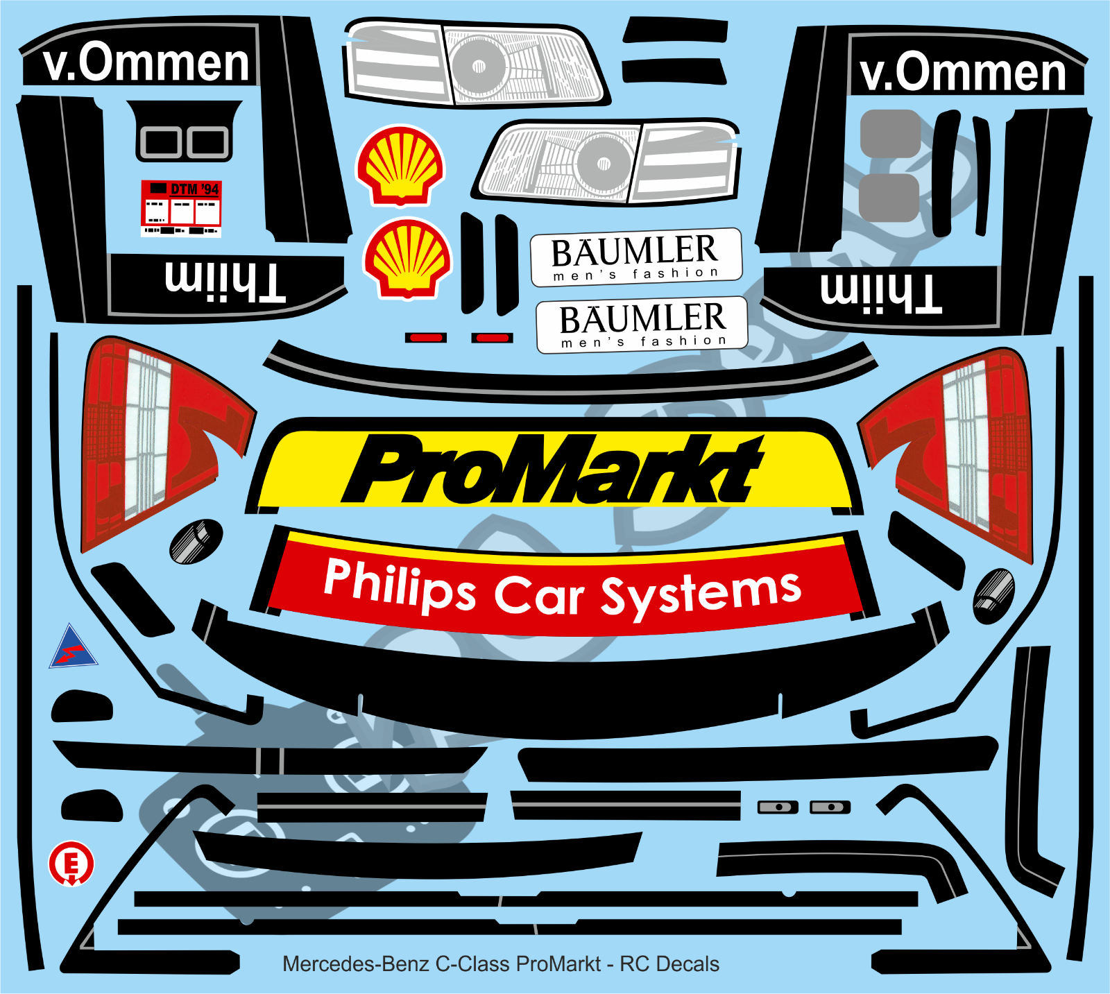 1/10 Touring Car Decal Set Mercedes C-Class DTM ProMarkt 1994 -Tamiya ...