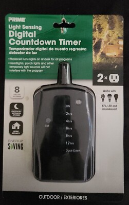 Prime Outdoor 24 Hour Digital Countdown Timer with Two Grounded Outlets ...