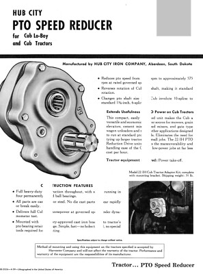 1pg Hub City PTO Speed Reducer IH Farmall Cub & International Cub Lo ...