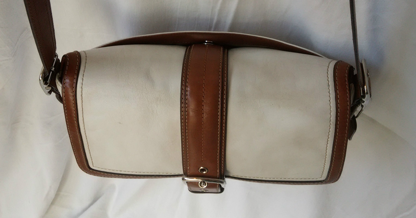 Coach 11196 Off White Whiskey Brown Hampton Leather Buckle Flap Classic ...