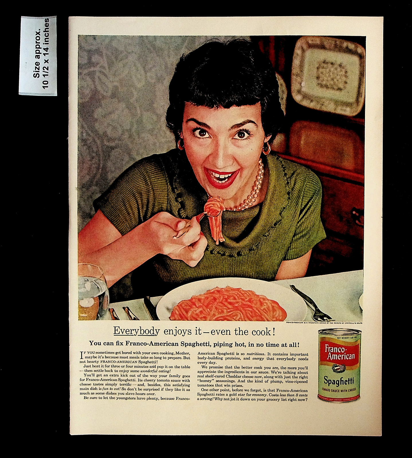 1955 Franco-American Spaghetti Tomato Sauce Canned Food Vintage Print ...