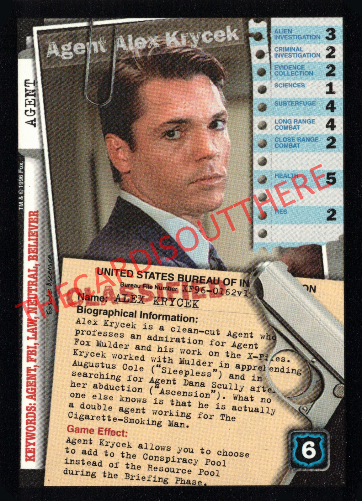 The X Files CCG XF96-0162 AGENT ALEX KRYCEK - MINT ULTRA RARE Premiere ...