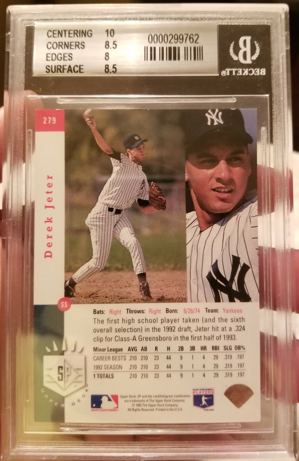 1993 DEREK JETER SP FOIL ROOKIE BGS 8.5 OLD BGS LABEL PRISTINE 10 ...