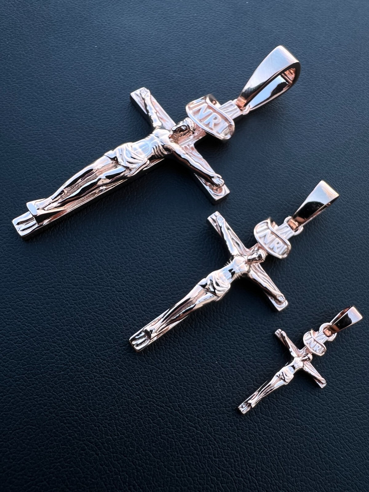 14k Rose Gold Plate Solid 925 Silver Cross Jesus Piece Crucifix Pendant ...
