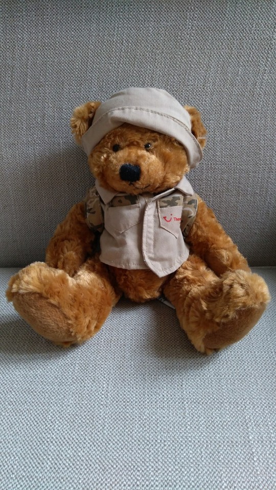 Plush Russ Berrie Thomson Airways Teddy Bear in his Khaki Outfit & Back ...