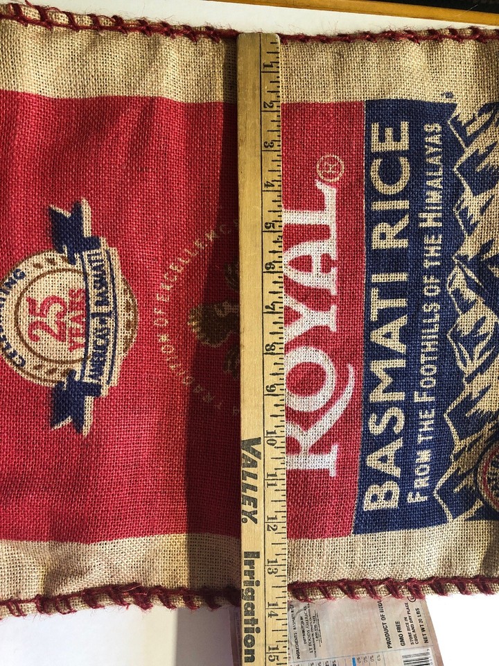 Royal Basmati Rice Bag Burlap Jute Zipper Bag w/ Handles India 15" x 18 ...