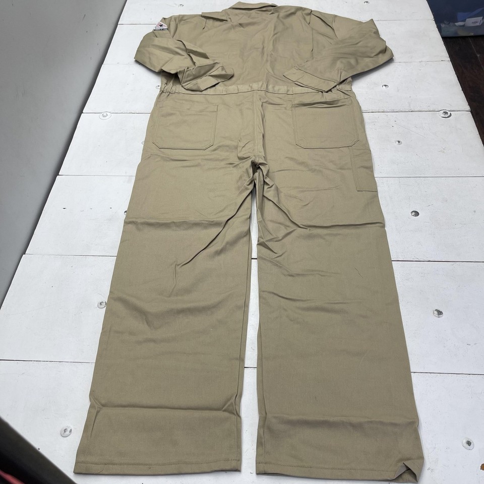 Bulwark FR Coveralls Mens 50 Long Beige Excel CAT 2 Flame Resistant ...