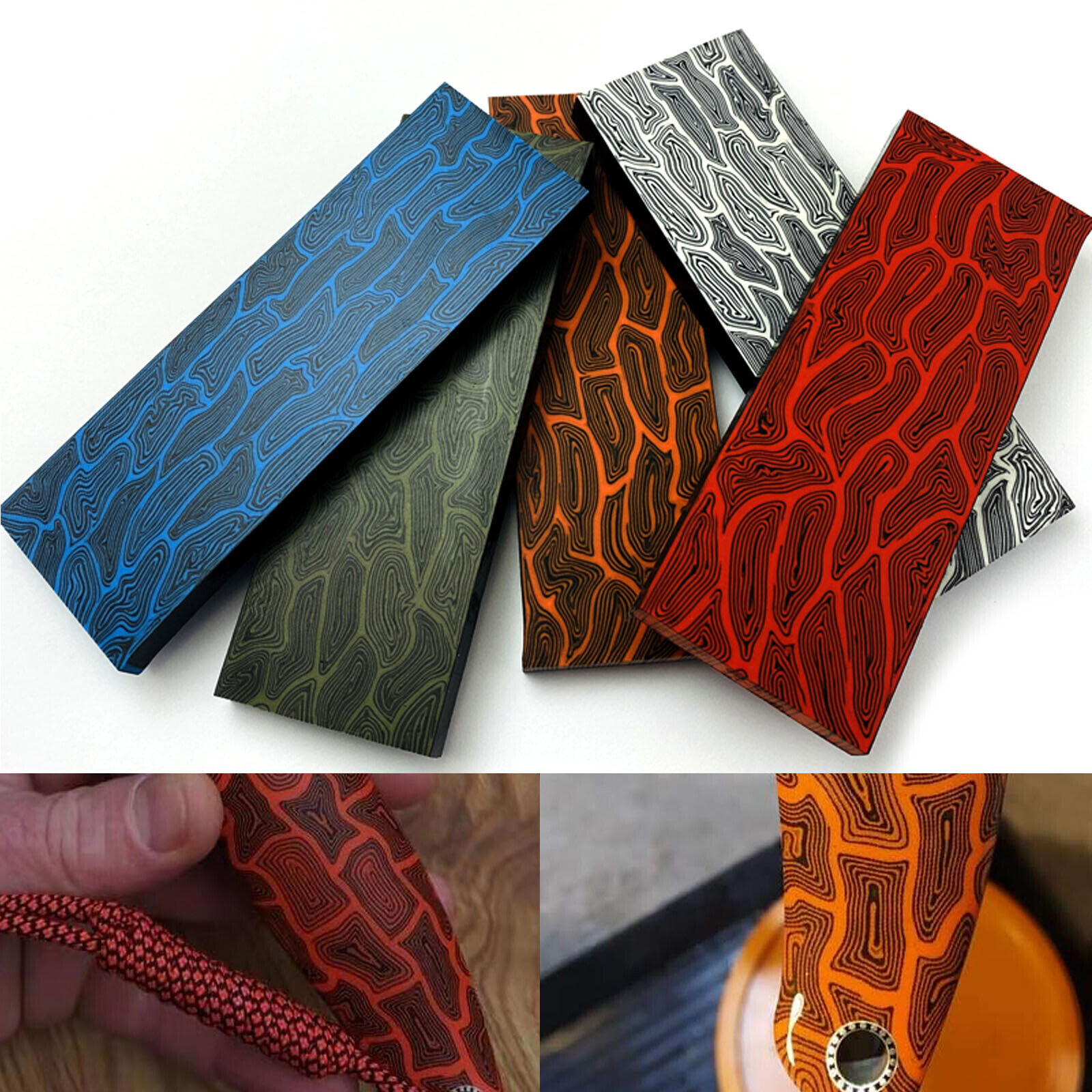 G10 Damascus Turtle Shell Pattern Knife Material Handle Scales Blanks ...