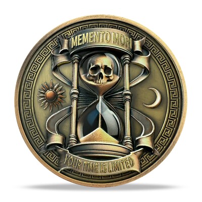 Inspirational Stoic Memento Mori Coin Time Wheel Skull Philosophy ...