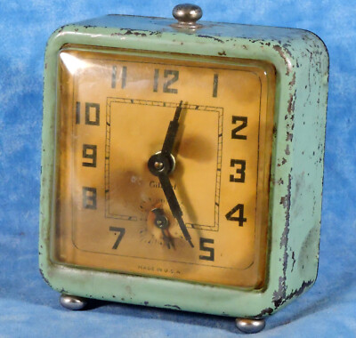 1930s GILBERT Green Painted Metal Case WindUp Alarm Clock- Intermittent ...