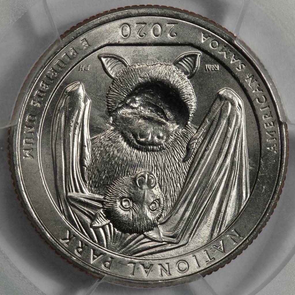 2020 PCGS MS64 Struck Thru Bat American Samoa NP Pandemic Quarter Mint ...