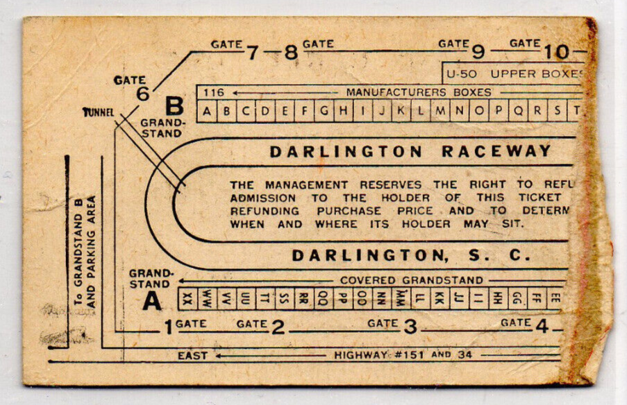 1963 Nascar Darlington Raceway Rebel 300 Ticket Stub JOE WEATHERLY ...