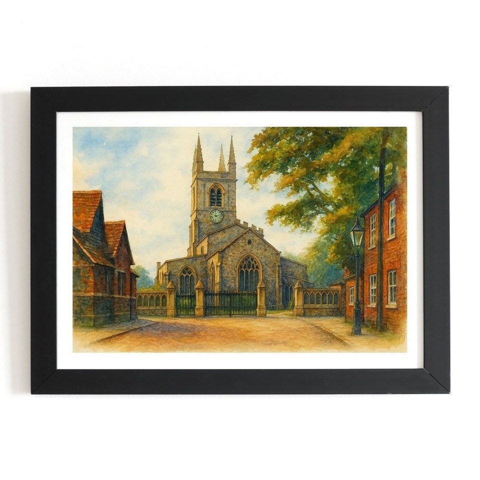 A3 PRINT - The Church, Lutterworth - Vintage Art Style | eBay UK