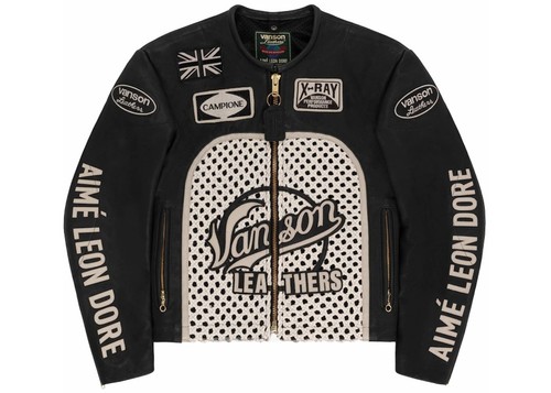 New Men’s Aime Leon Dore Vanson ALD Black Leather Motorcycle Racing ...