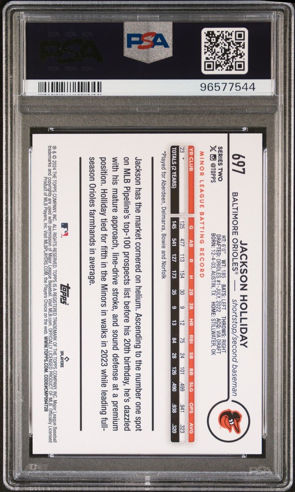 2024 TOPPS SP-FUN FACE-WHITE SCRIBBLE #697 JACKSON HOLLIDAY PSA 9 | eBay