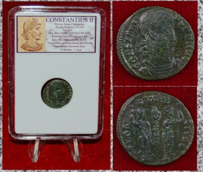 Ancient Roman Empire Coin CONSTANTIUS II Two Roman Soldiers "Glory of ...