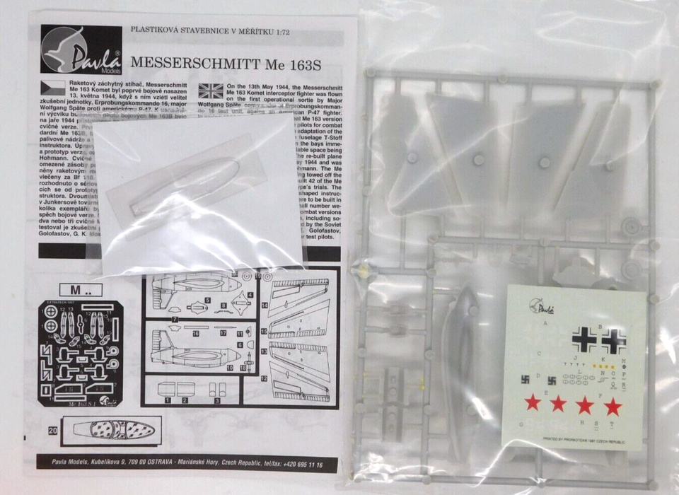 Pavla Messerschmitt Me 163S 1/72 Scale Model Kit 72020 German WWII Jet ...