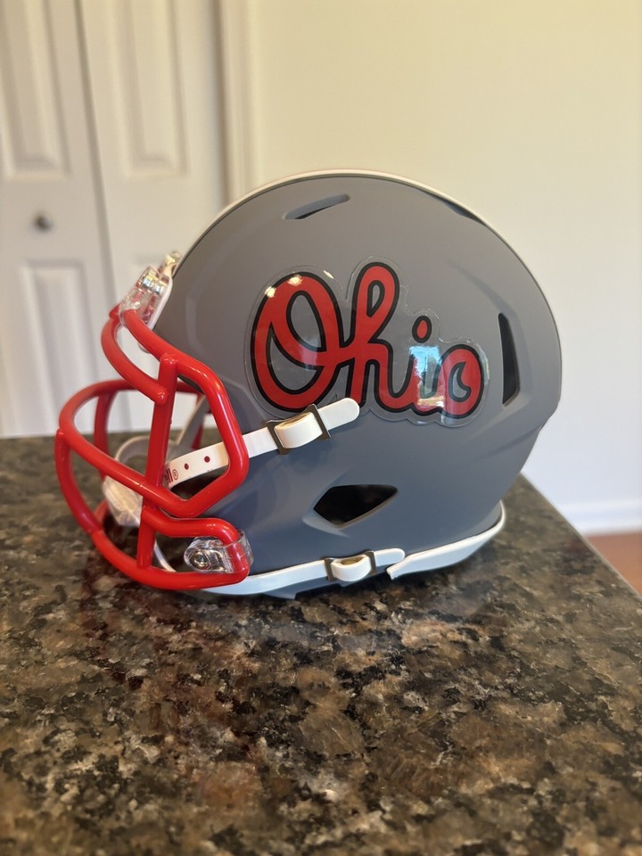 Ohio State Buckeyes Custom Matte Gray Script Ohio Mini Football Helmet ...
