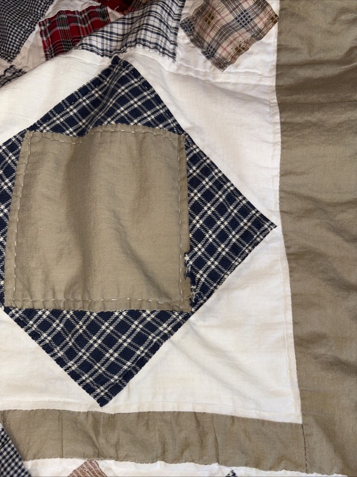 Handmade Pieced Patchwork Plaid Quilt Blanket, 62 X 82 Cotton Twin Full ...