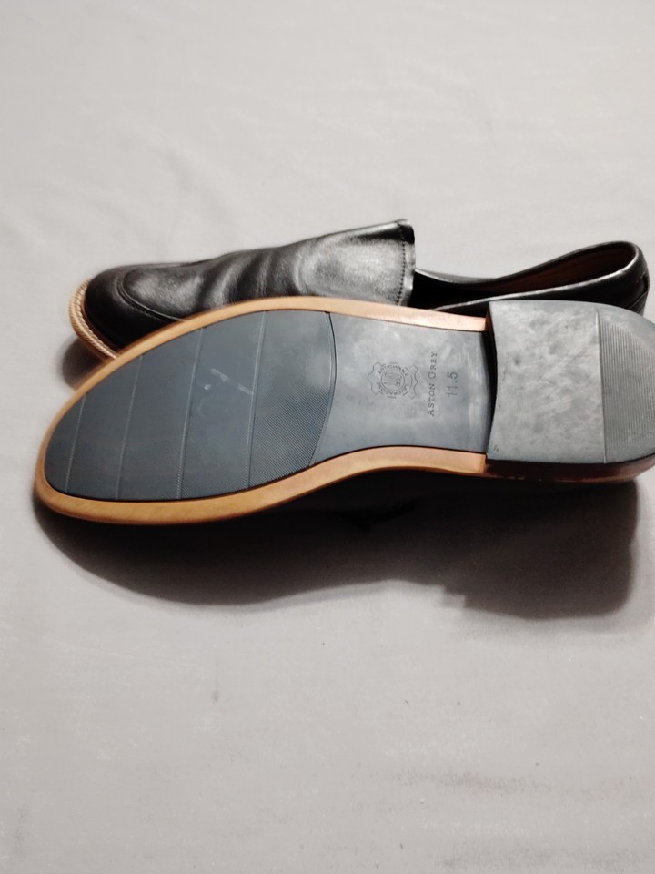 Aston Grey Salkin Black Leather Shoes Loafers Rubber Sole Men 11.5 Old ...