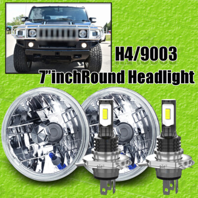 For Hummer H2 2003-2008 2009 Pair 7 inch Round LED Headlights High Low ...