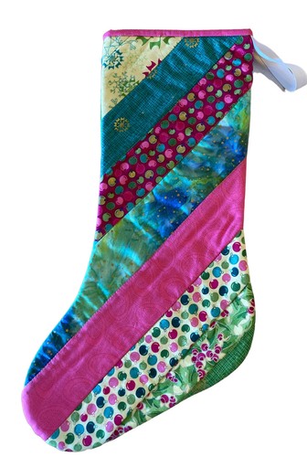 Handmade Quilted Christmas Stocking Long Lined Shades Of Green & Red ...