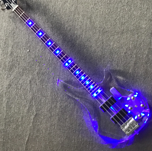 4-strings Electric Bass Guitar Acrylic Body Blue Light LED Chrome ...