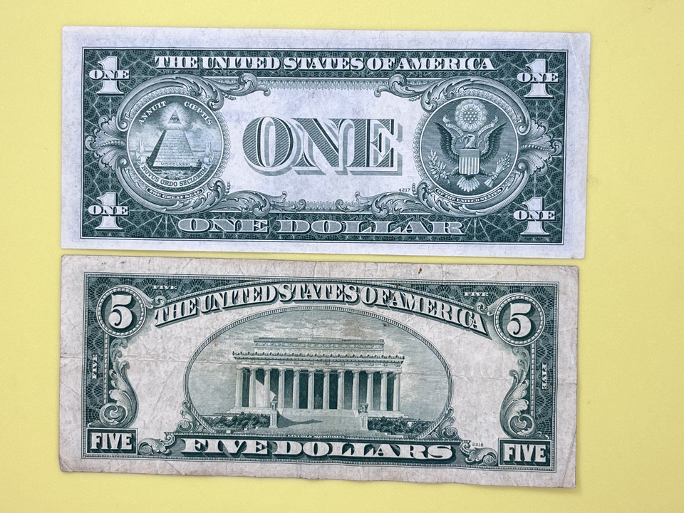 Silver Certificates, 1953A 5$ Blue Seal nice serial #, 1935C1$, Blue ...