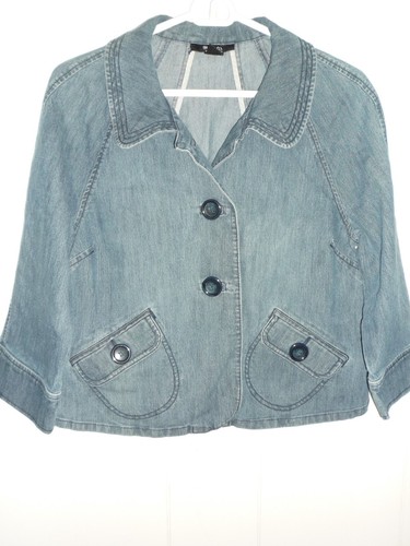 Style &Co. Cropped Jean Jacket Women's Sz M Blue Big Button Pocket ...
