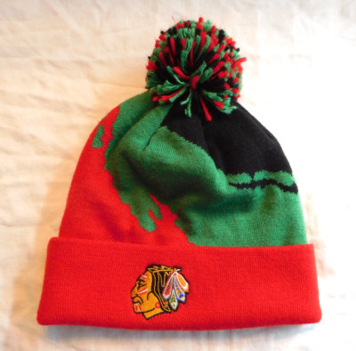 Chicago Blackhawks Beanie Stocking Cap Pom Pom Mitchell & Ness | eBay