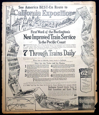 1915 Full Page Newspaper Ad - Burlington Route Railroad California ...