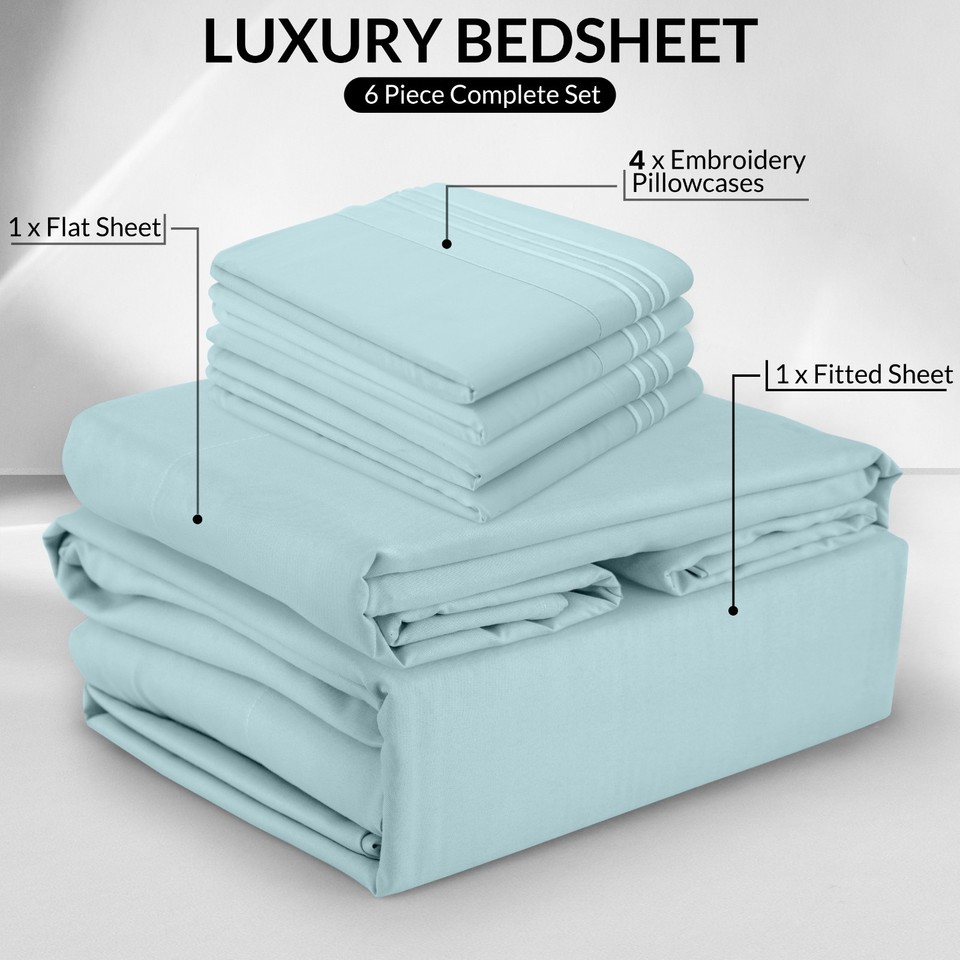 1800 Series Bed Sheets 6 Pc Deep Pocket Extra Comfort Hotel Quality ...