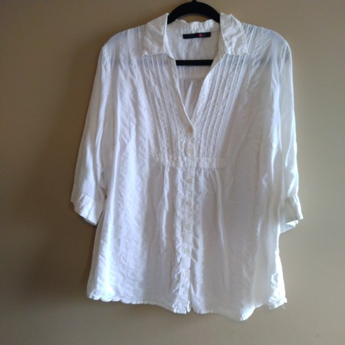 MXM WHITE embroidered buttoned up blouse size 20 Ladies top cotton 3/4 ...