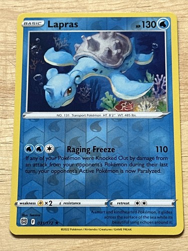 Lapras - 031/172 - Reverse Holo - Brilliant Stars - NM/M - Pokemon Card ...