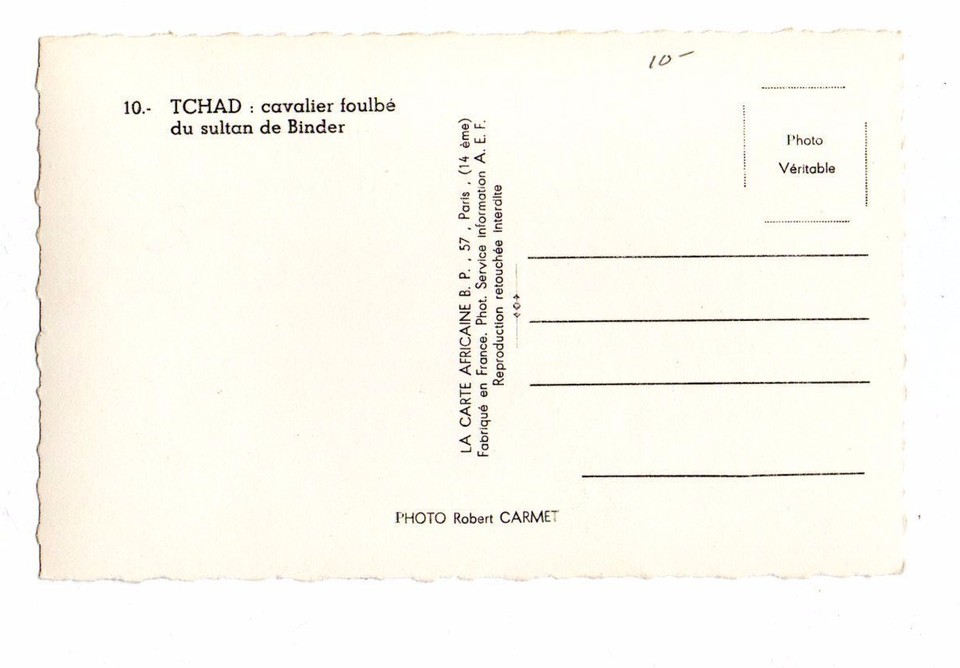 BINDER, CHAD, AFRICA, SULTAN'S FULA WARRIOR ON HORSEBACK WEAPON RPPC c ...