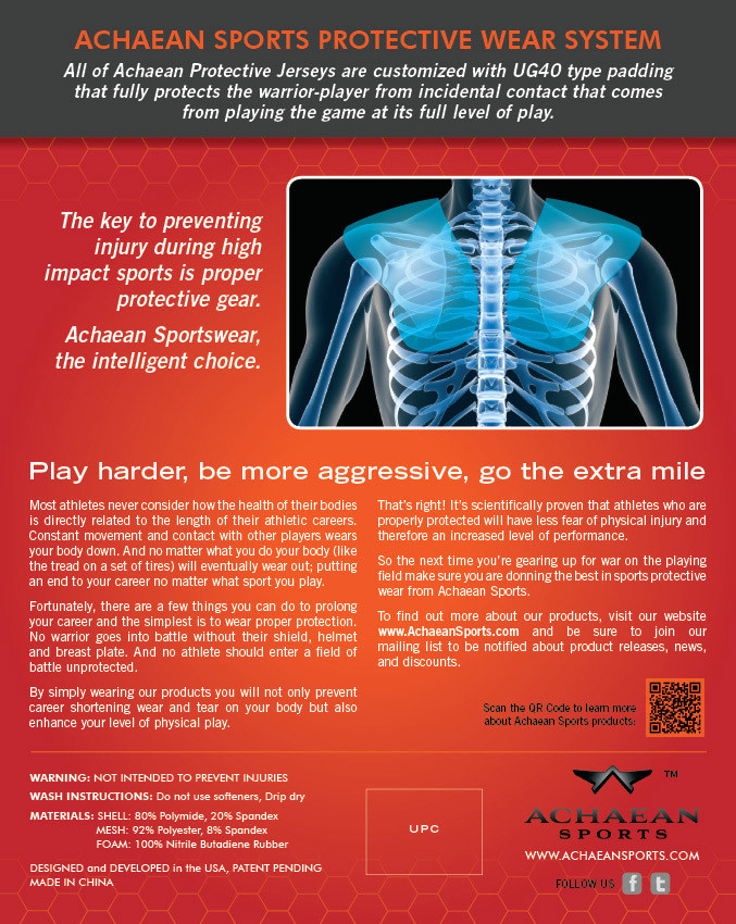 PADDED SHIRT Chest Shoulder Collarbone Protection Flag Football Rugby ...