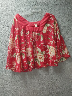 Voice Womens Poncho Shirt XL Red Floral Sheer Pullover Blouse Top 0345 ...