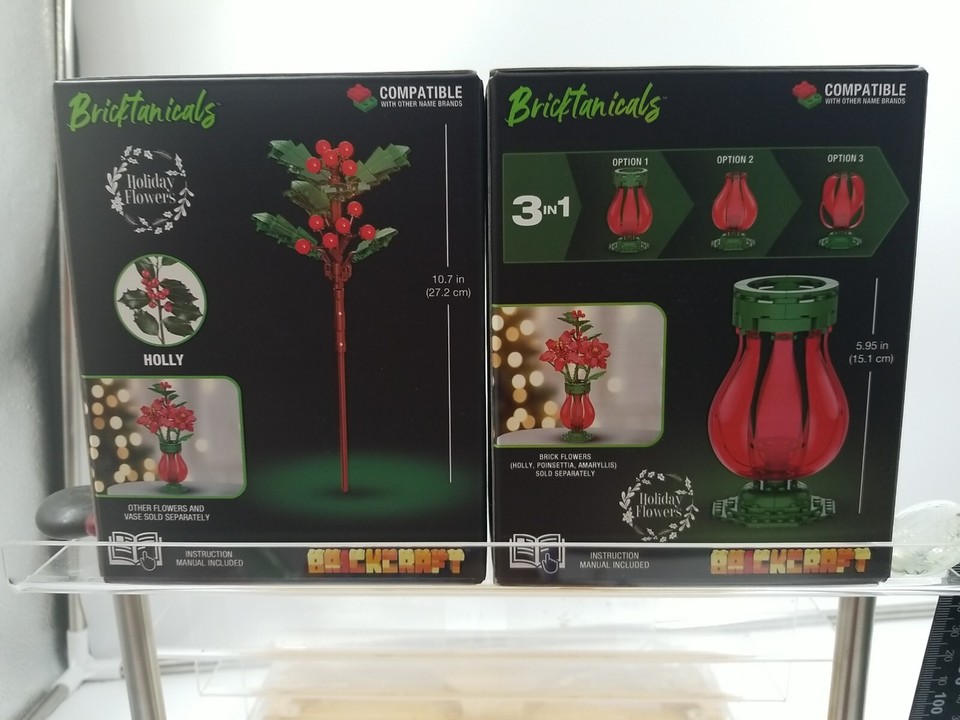 Bricktanicals RED Flower Vase Brickcraft Holiday & HOLLY Brick Building ...