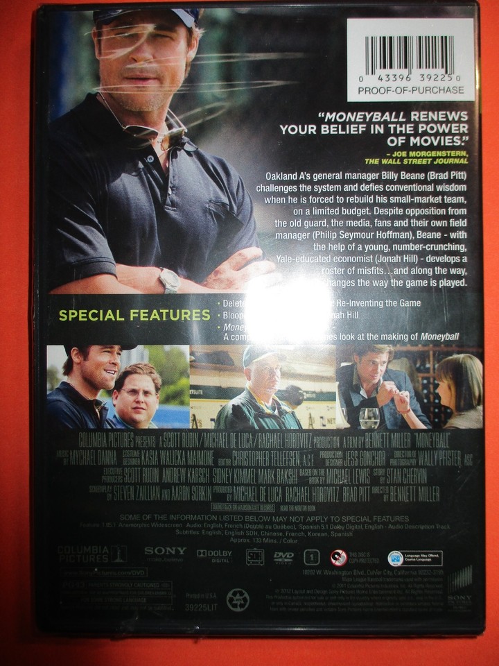 Moneyball (DVD, 2012) NEW Sealed - Brad Pitt, Jonah Hill, Philip ...