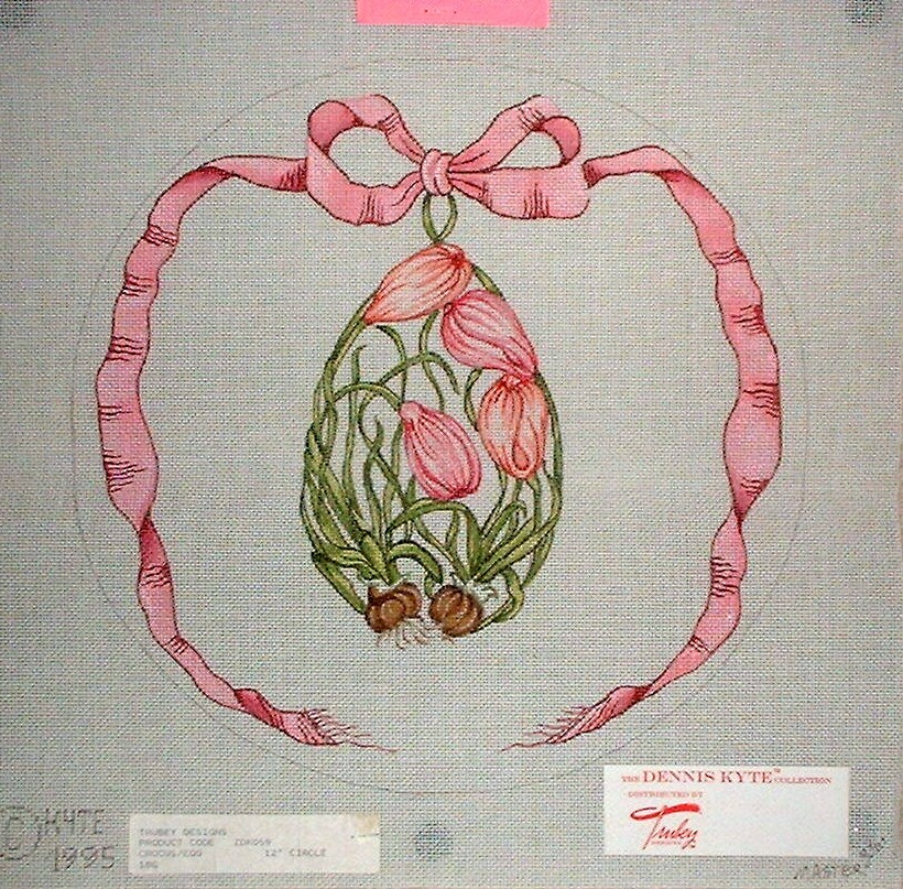 Vintage Floral Crocus Egg Hand Painted Needlepoint Canvas Dennis Kyte ...