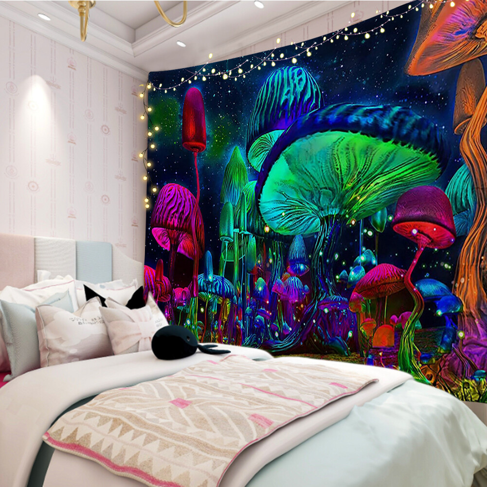 Polyester Printed Tapestry Psychedelic Mushroom House Wall Mat Dorm ...