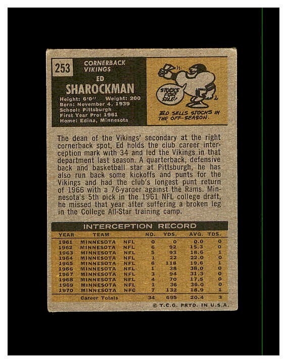 1971 Topps Football #253 Ed Sharockman Minnesota Vikings | eBay
