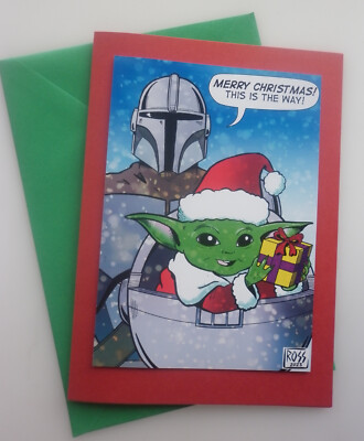 The Mandalorian & Grogu Christmas Card • Handmade Unique design • Star ...