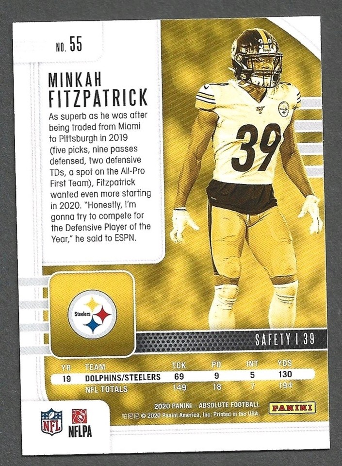 Minkah Fitzpatrick 2020 Panini Absolute #55 Steelers NFL Sports Card | eBay