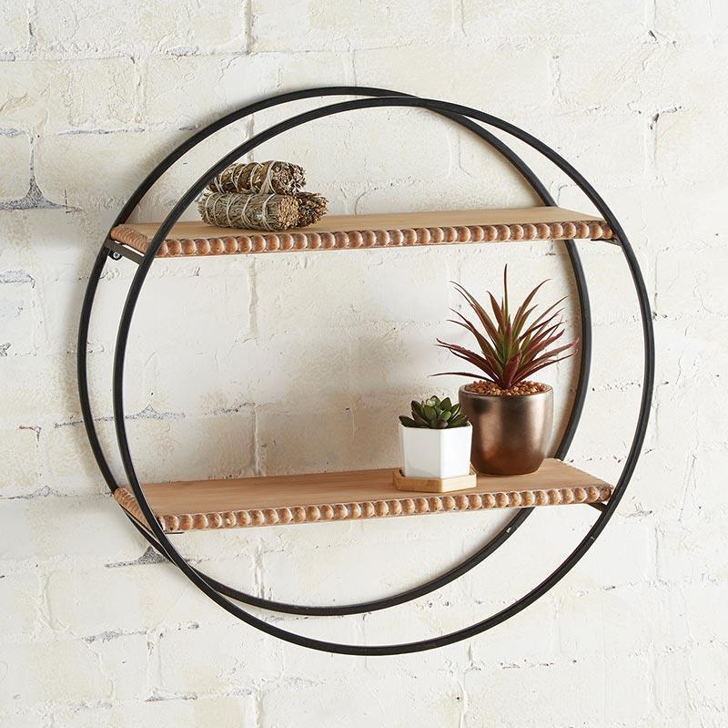 Metal Wood Wall Circle Shelves Round Design Iron Trunk Strong Load ...