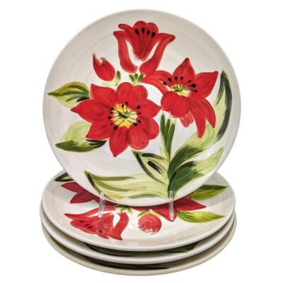 Set of 4 Tabletops Gallery TROPICAL HIBISCUS Hand Painted 11" Dinner ...
