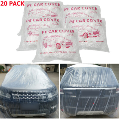 20PACK Clear Plastic Temporary Universal Disposable Car Cover Rain Dust ...