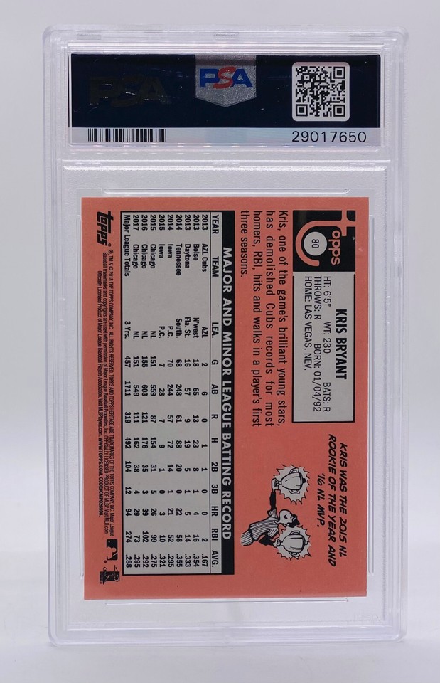 2018 Topps Heritage KRIS BRYANT Error SSP Red Name Text Cubs #80 GEM ...