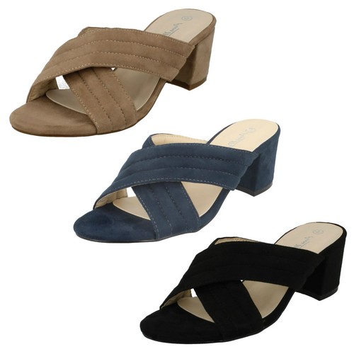 Ladies Anne Michelle Slip On Open Toe Heeled Mules Sandals F1R0728 | eBay