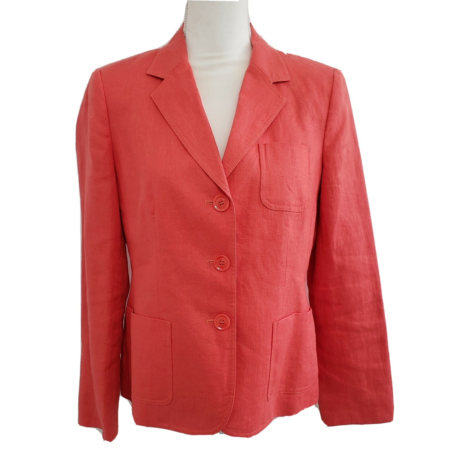 Talbots Irish Linen 3 Button Lined Orange Blazer Sz 1… - Gem